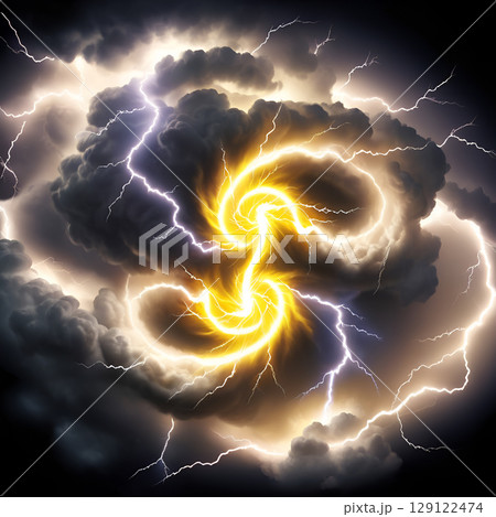 Dramatic stormscape with brilliant lightning...のイラスト素材 [129122474] - PIXTA