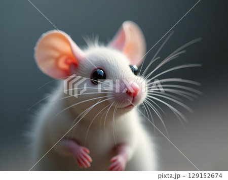 Adorable Albino Mouse with Pink Snout and...のイラスト素材 [129152674] - PIXTA