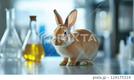 Rabbit on a Laboratory Table with Flasks in the...のイラスト素材 [129175319 ...