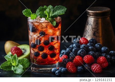 Refreshing Mixed Berry Cocktail With Mint...のイラスト素材 [129181151] - PIXTA