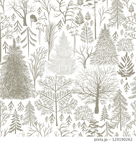 Seamless forest background. hand drawing. Not...のイラスト素材 [129190262] - PIXTA