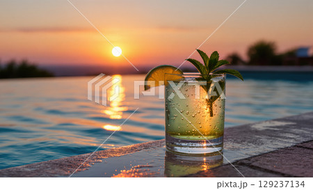 Hugo Spritz cocktail with mint and lime by the...のイラスト素材 [129237134 ...