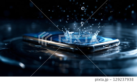Waterproof smartphone enduring water splash on...のイラスト素材 [129237938 ...