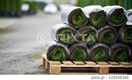 A stack of sod rolls, each consisting of a...のイラスト素材 [129246386] - PIXTA