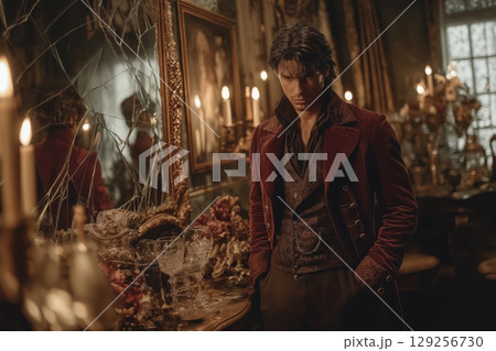 Vampire noble faces shattered mirror revealing...のイラスト素材 [129256730 ...