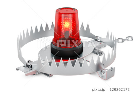 Bear trap with red warning beacon. 3D renderingのイラスト素材 [129262172] - PIXTA