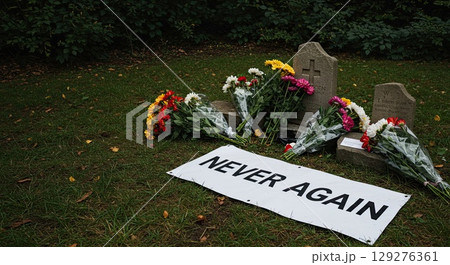 Grave with flowers holds solemn promise, a...のイラスト素材 [129276361] - PIXTA