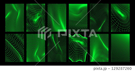Y2k grid background set with neon green wireframeのイラスト素材 [129287260 ...