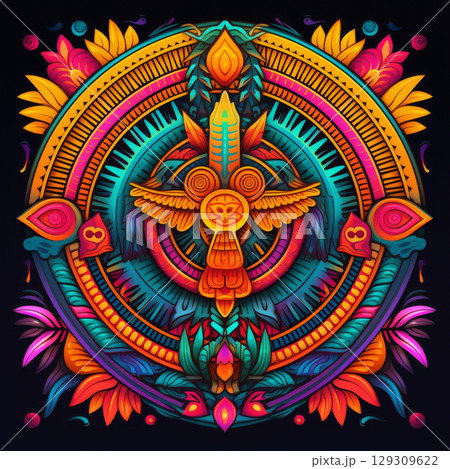 Mexican aztec sun stone with tribal face and...のイラスト素材 [129309622] - PIXTA