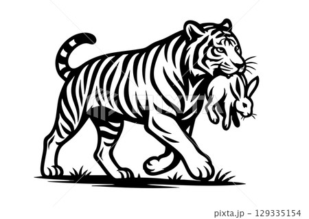 Classic vector of a tiger holding a rabbit, a...のイラスト素材 [129335154] - PIXTA