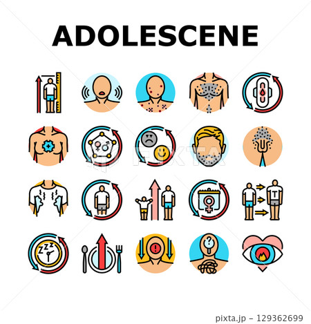 adolescence puberty growth icons set vectorのイラスト素材 [129362699] - PIXTA