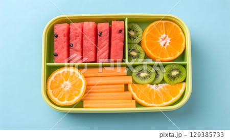 Colorful fruit lunch box filled with fresh...のイラスト素材 [129385733] - PIXTA
