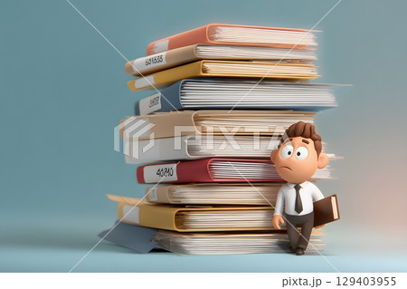 3D cartoon character under collapsing stack of...のイラスト素材 [129403955 ...