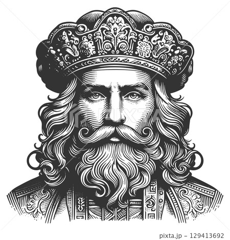 Regal King with Ornate Crown illustrationのイラスト素材 [129413692] - PIXTA