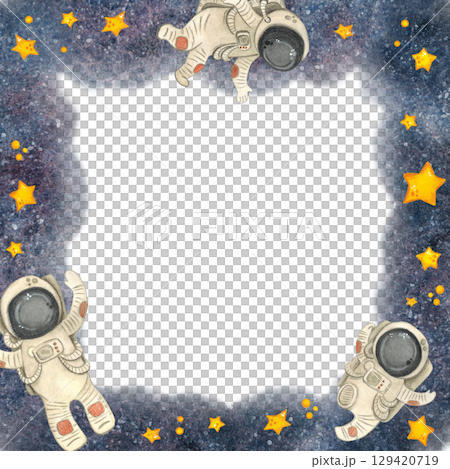 Astronauts and stars fly in outer space, square...のイラスト素材 [129420719 ...