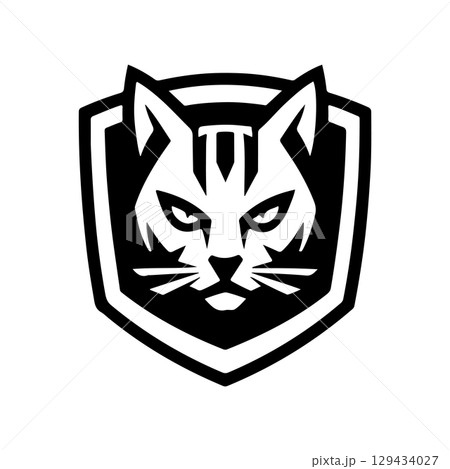 Cat head. Cat emblem. Modern style kitty sign....のイラスト素材 [129434027 ...