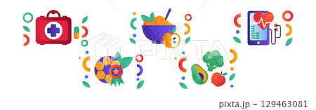 Healthy Lifestyle Object and Equipment Vector Setのイラスト素材 [129463081 ...