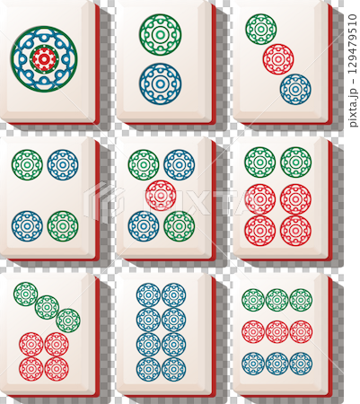 Mahjong dots only tile set - vector illustration-插圖素材 [129479510] - PIXTA圖庫