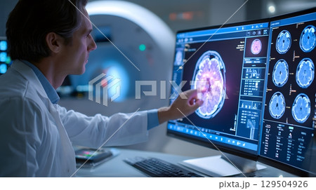 radiologist analyzing CT scan on digital display,のイラスト素材 [129504926 ...