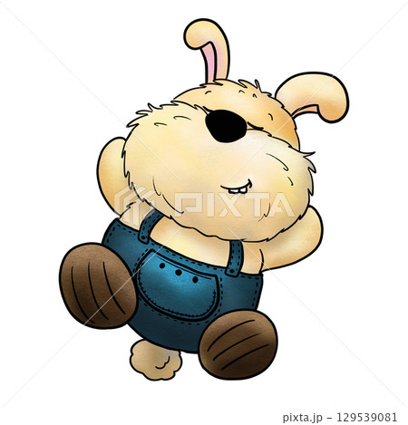 Cartoon rabbit wearing overalls is relaxed...のイラスト素材 [129539081] - PIXTA