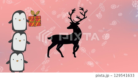 Image of tower of three penguins with christmas...のイラスト素材 [129541633 ...