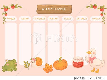 Cute weekly planner with frog, duck, pumpkin...のイラスト素材 [129547052] - PIXTA