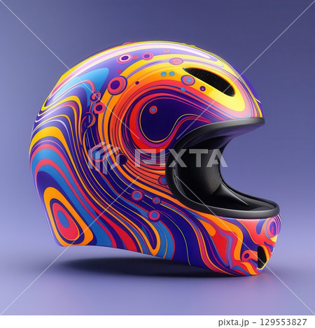A colorful motorcycle helmet with a psychedelic...のイラスト素材 [129553827 ...
