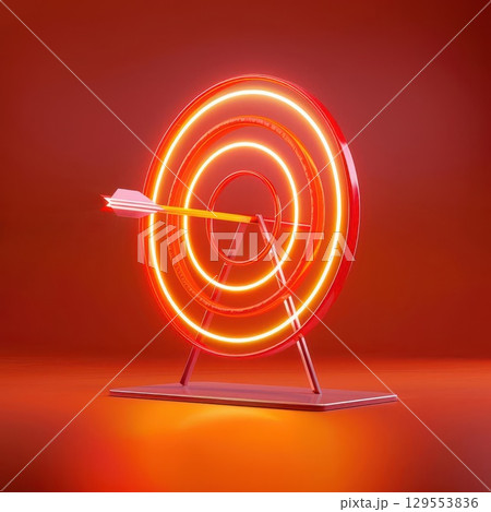 A glowing red neon target with an arrow in the...のイラスト素材 [129553836 ...