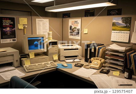 Retro office cubicle packed with 90s items,...のイラスト素材 [129575407] - PIXTA