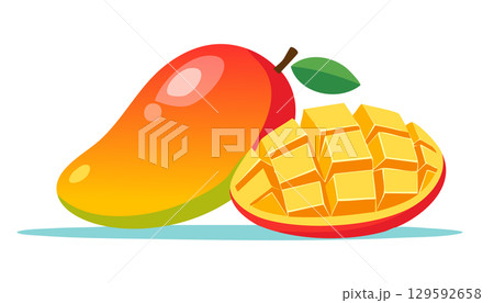 Colorful cartoon mango with sliced cubes,...のイラスト素材 [129592658] - PIXTA