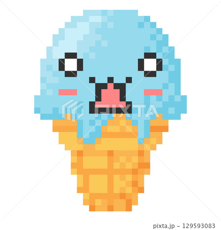 Ice cream in wafer cone scared face with fear...のイラスト素材 [129593083] - PIXTA