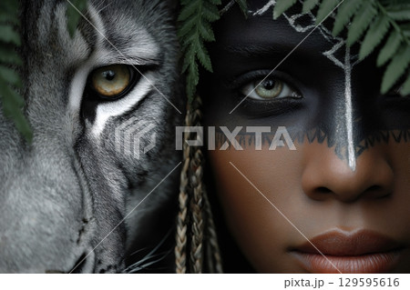Indigenous model wearing tribal makeup posing...のイラスト素材 [129595616] - PIXTA