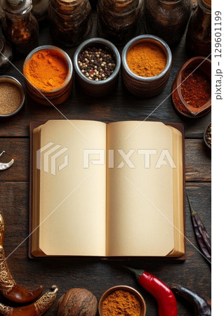 Rustic Cookbook Displaying a Diverse Spice...のイラスト素材 [129601199] - PIXTA