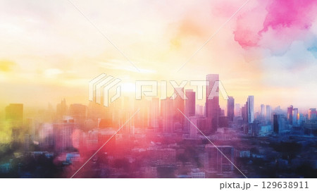 Hybrid cityscape combining painting textures...のイラスト素材 [129638911] - PIXTA