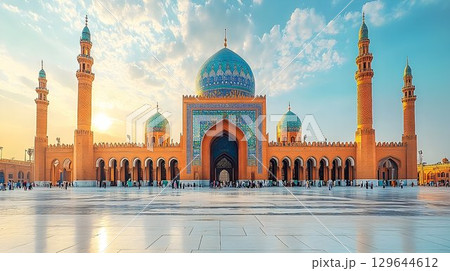 Grand Mosque of Sindh, Pakistan, with Intricate...のイラスト素材 [129644612 ...