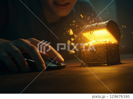 Gamer Hand Reaching for Glowing Treasure Chestのイラスト素材 [129676380] - PIXTA