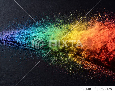 Colorful powder is spread out on a black surfaceのイラスト素材 [129709529] - PIXTA