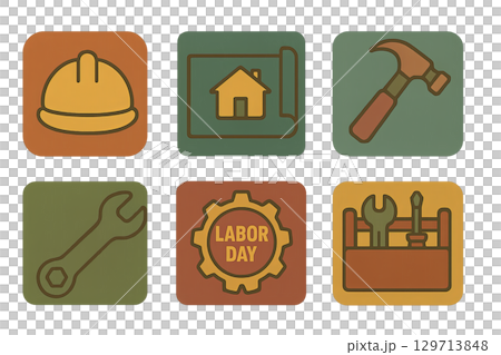 Labor day icon set featuring tools and symbols,...-插圖素材 [129713848 ...