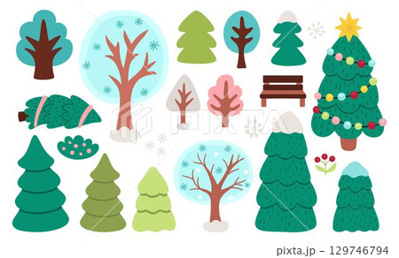 Vector winter trees clipart set. Cute Christmas...のイラスト素材 [129746794 ...