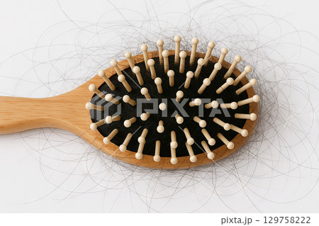 Wooden hairbrush with fallen hair strands...のイラスト素材 [129758222] - PIXTA