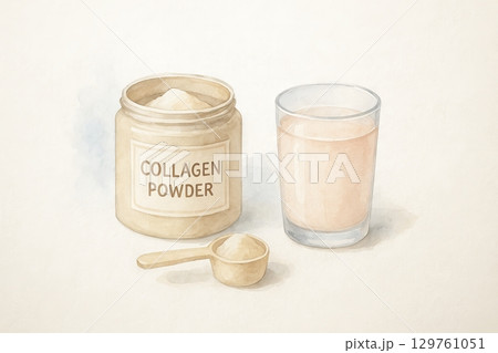 Collagen powder jar with measuring spoon and...のイラスト素材 [129761051] - PIXTA
