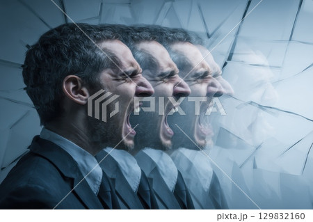 Businessperson Reflecting Anger in Broken Glass...のイラスト素材 [129832160 ...