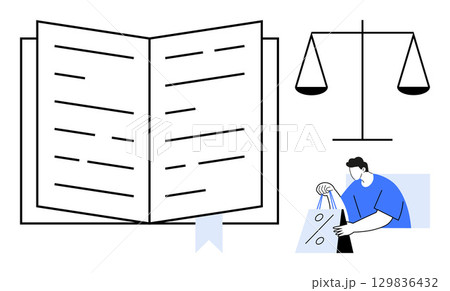 Open book with ribbon bookmark, scales of...のイラスト素材 [129836432] - PIXTA