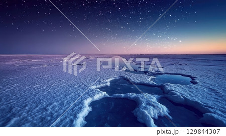 Stunning Night Sky over Icy Salt Flats Peaceful...のイラスト素材 [129844307 ...