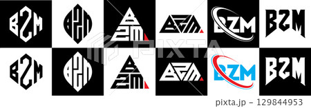 BZM letter logo design in six style. BZM...のイラスト素材 [129844953] - PIXTA