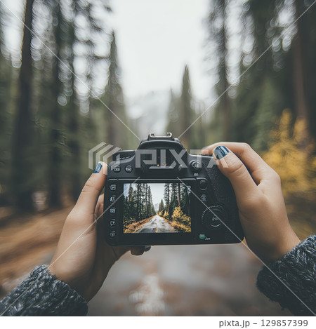 Woman hands holding digital camera, capturing...のイラスト素材 [129857399] - PIXTA