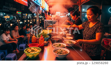 A Vendor Preparing Pho at a Vietnamese Street...のイラスト素材 [129858260] - PIXTA