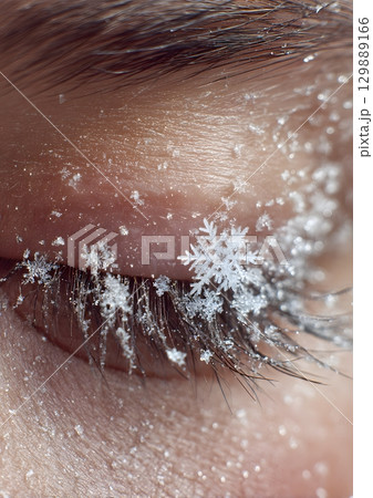 snowflakes on eyelashes and hair closeupのイラスト素材 [129889166] - PIXTA