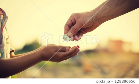 Charity donation scene depicting one person...のイラスト素材 [129890650] - PIXTA