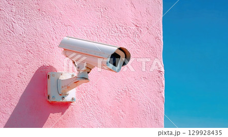 Security camera on pink wall outdoorsのイラスト素材 [129928435] - PIXTA